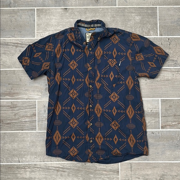 Dravus | Shirts | Blue And Brown Geometric Casual Button Down Shirt ...